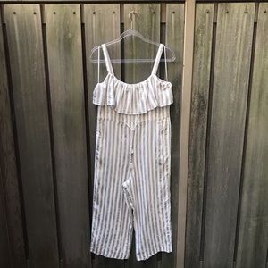 Zara | Pants & Jumpsuits | Zara Trf Collection Tan White Striped Jumper ...